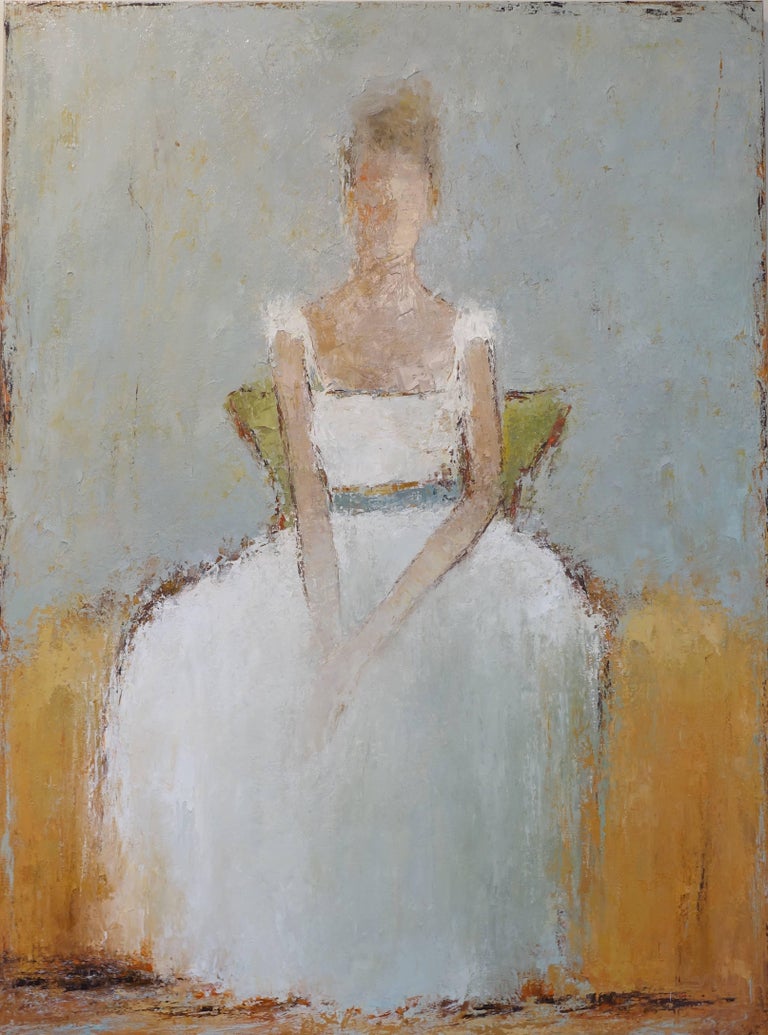 Geri Eubanks - As She Poses, Impressionist Framed Vertical Oil on Linen ...