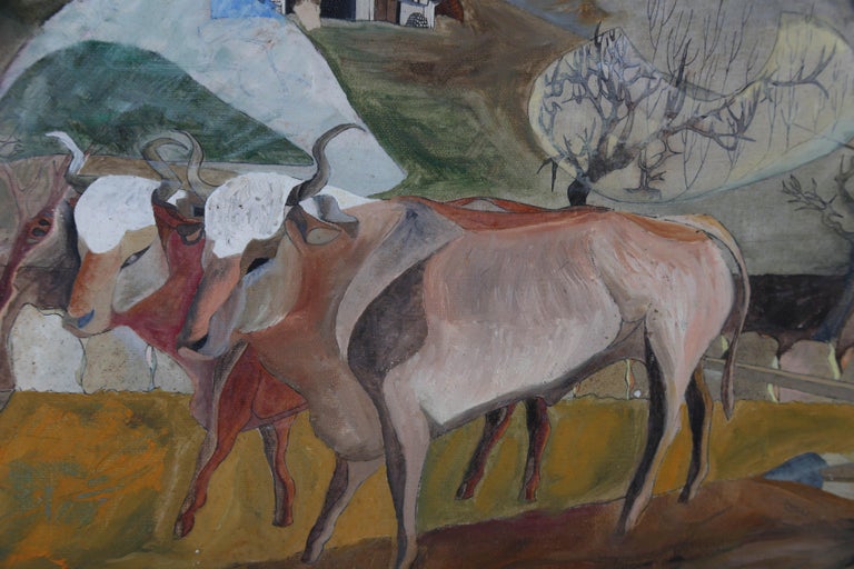 Gerini - Gerin - Mid 20th Century Oil, Farmer and Oxen For Sale at 1stDibs