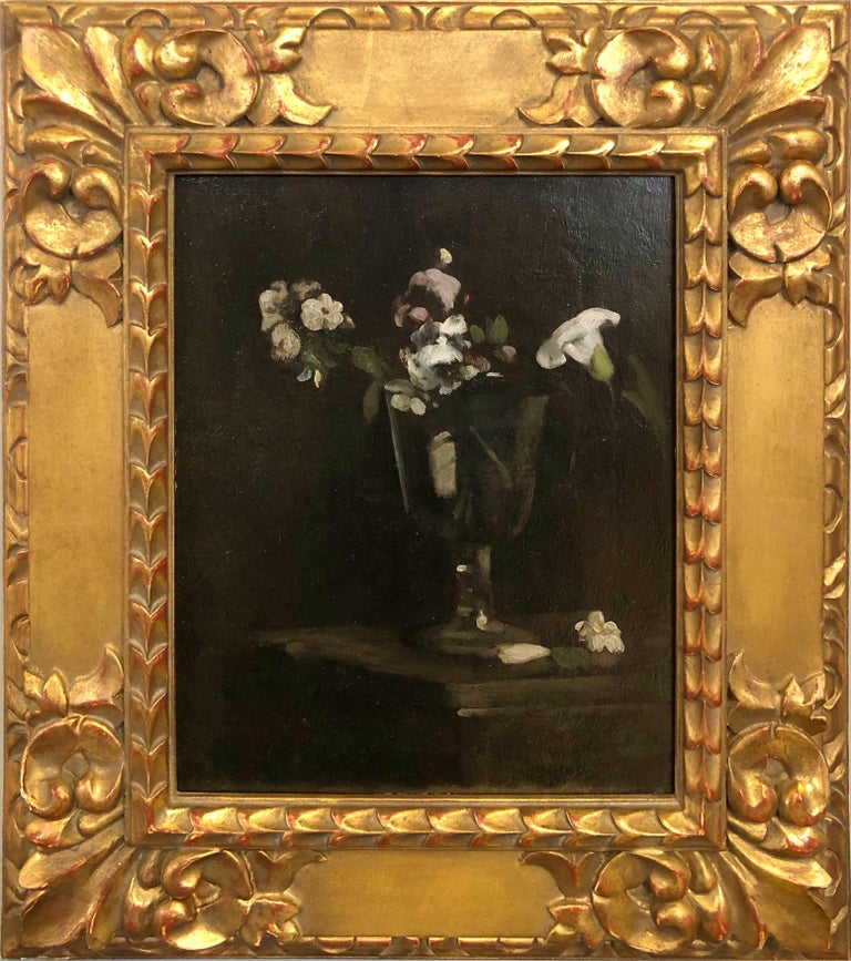 Germain Ribot - Flowers in a Footed Glass Vase For Sale at 1stDibs