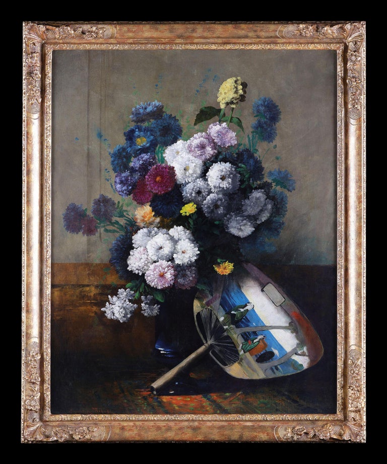 Germaine Ribot - A Still Life of Flowers with a Japanese Fan For Sale ...