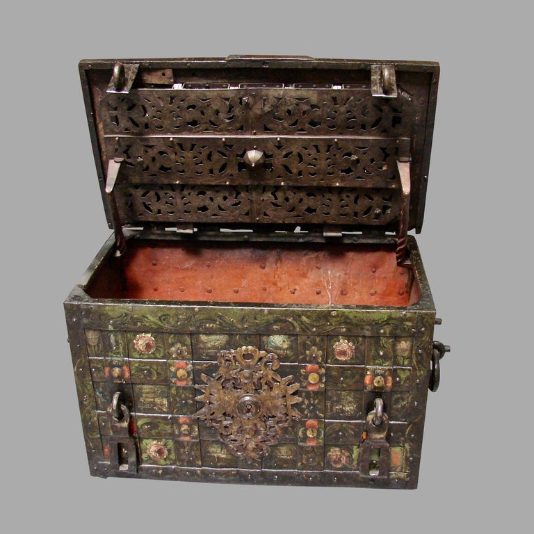 German 17th Century Painted Iron Armada Chest at 1stDibs