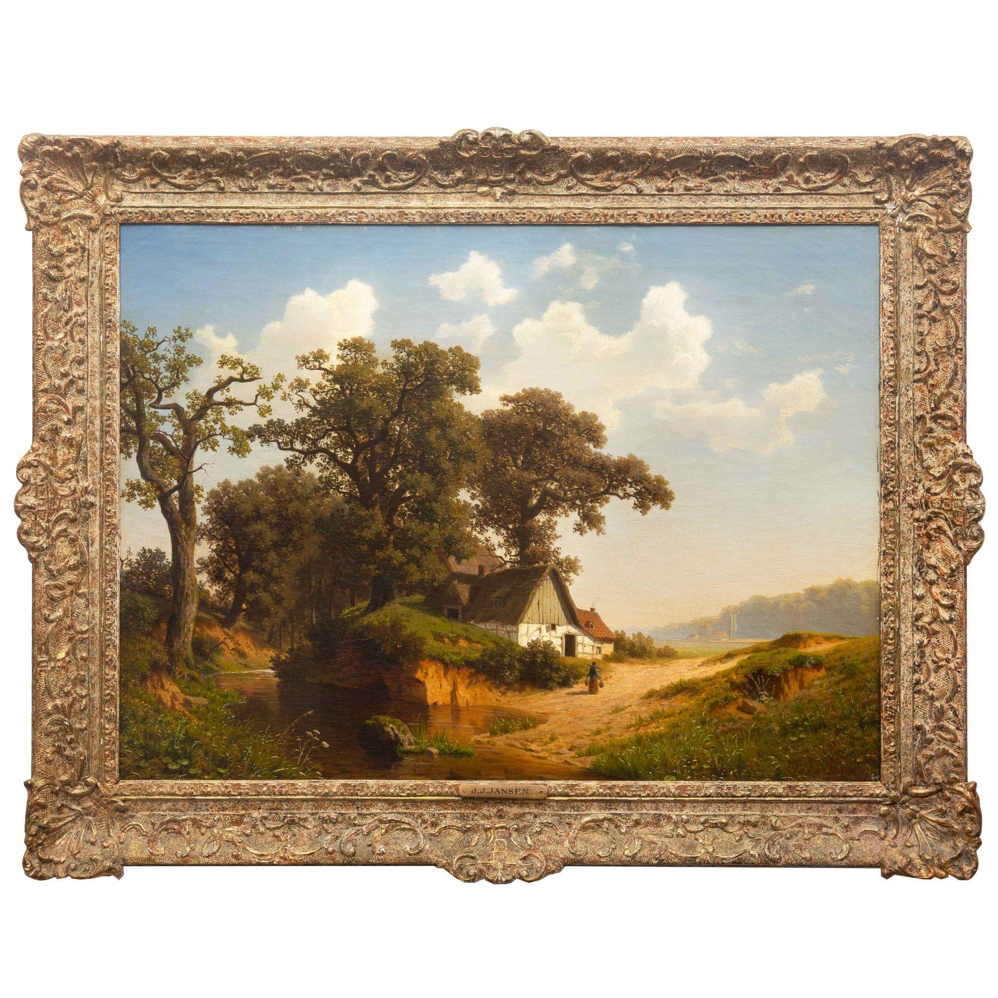 German 1884 Landscape Painting of “Dutch Homestead” by Joseph Jansen ...