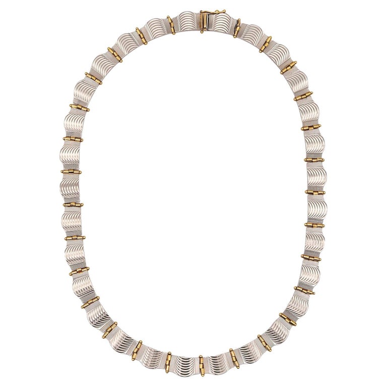 German 1935 Art Deco Undulated Patterns Collar Necklace Platinum and ...