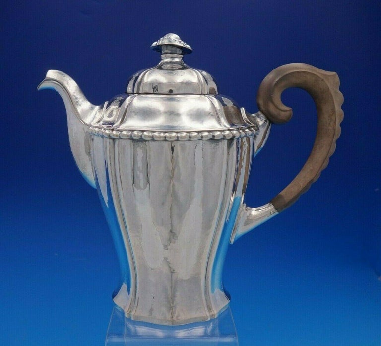 German .800 Silver Arts and Crafts Tea Set 4pc Hammered with Wood ...