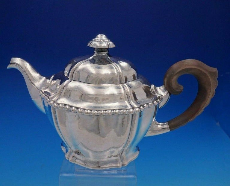 German .800 Silver Arts and Crafts Tea Set 4pc Hammered with Wood ...