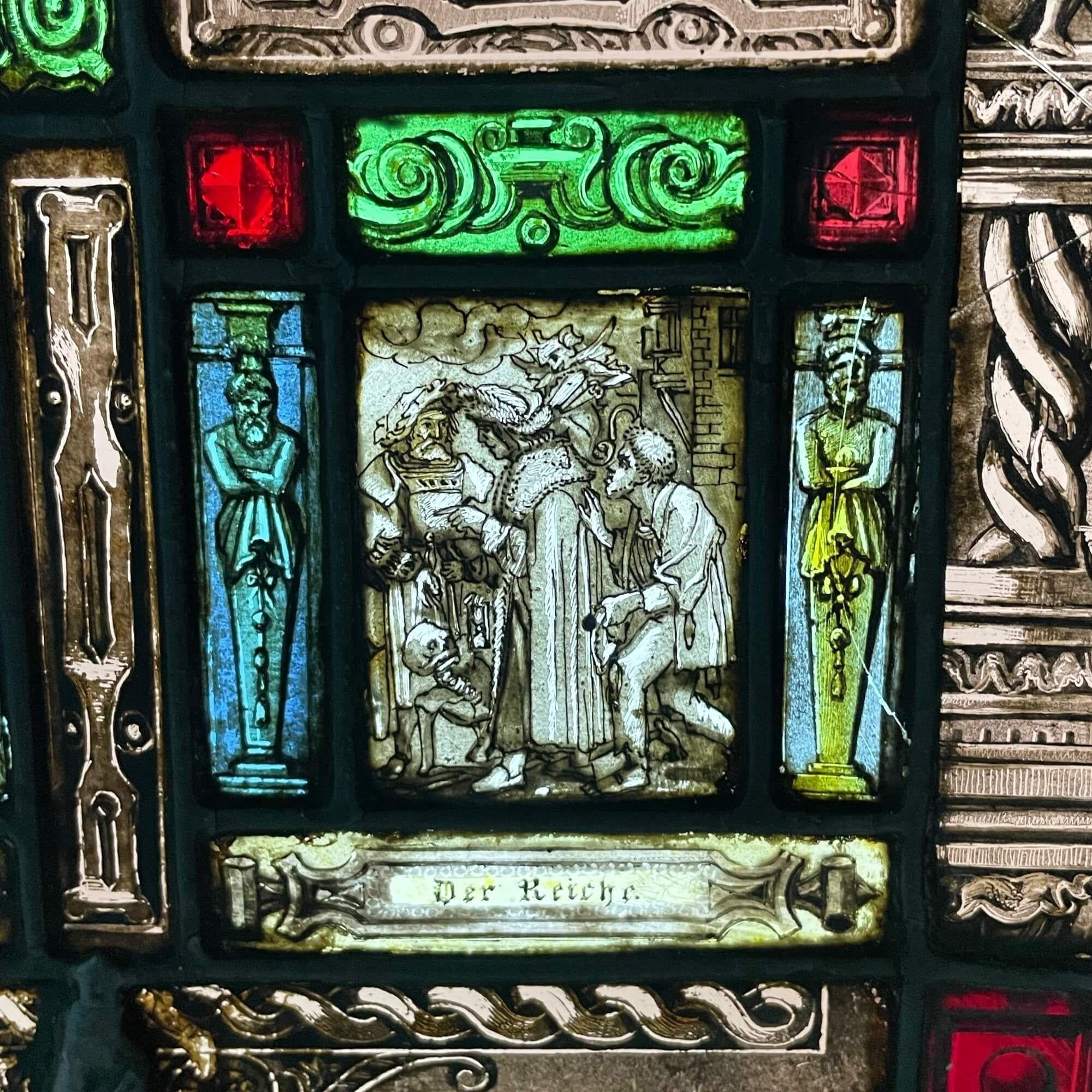 German Antique Stained Glass Depicting the Danse Macabre For Sale at ...