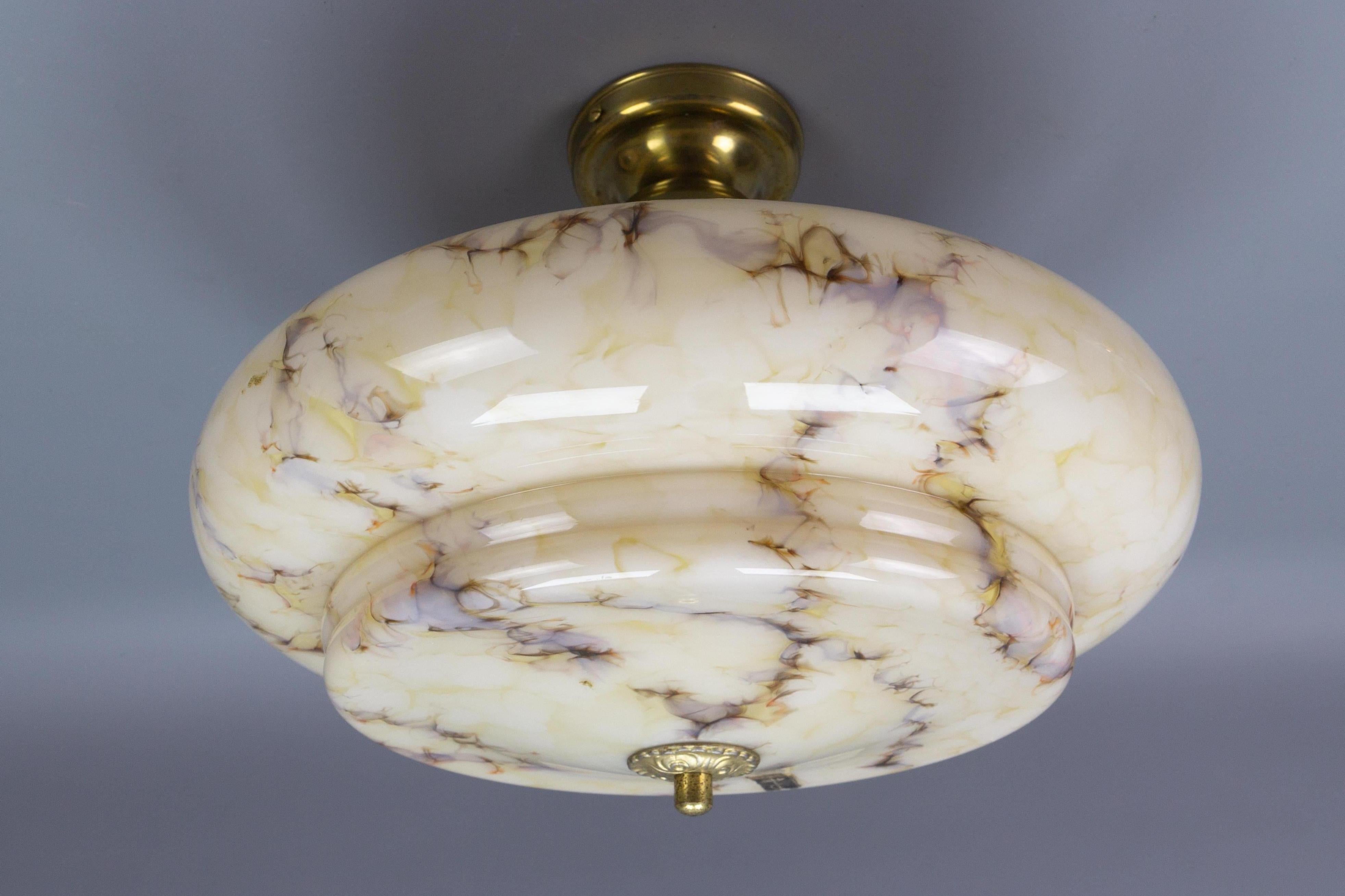 German Art Deco Marbled Glass and Brass Flush Mount by Picking Glas ...