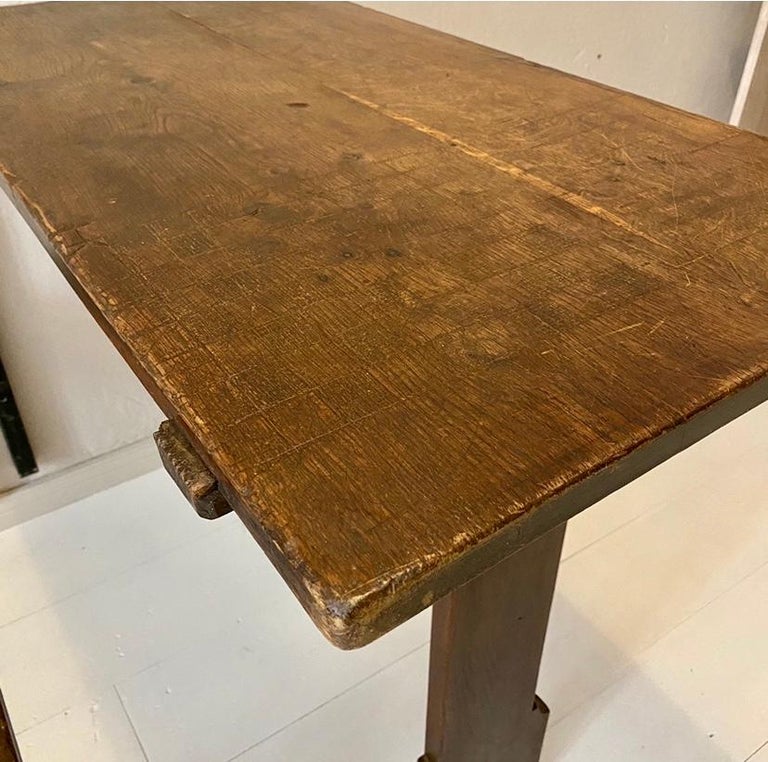 German Art Deco Wabi Sabi Naive Brown Oak Prison Cell Table and Bench ...