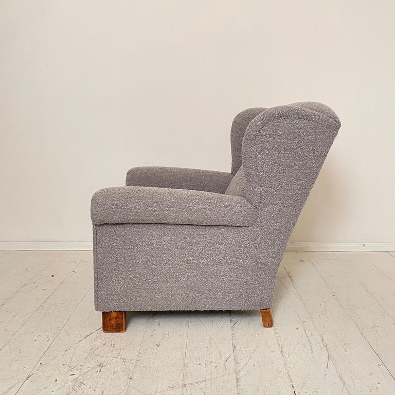 German Art Deco Wingback Chair in Gray Boucle Fabric, 1925 For Sale at ...