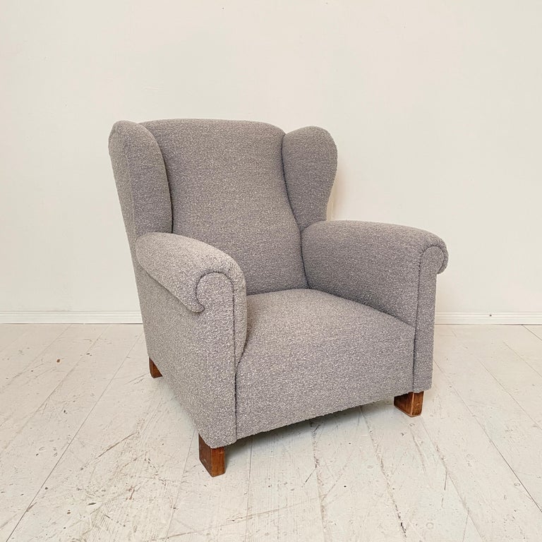 German Art Deco Wingback Chair in Gray Boucle Fabric, 1925 For Sale at ...