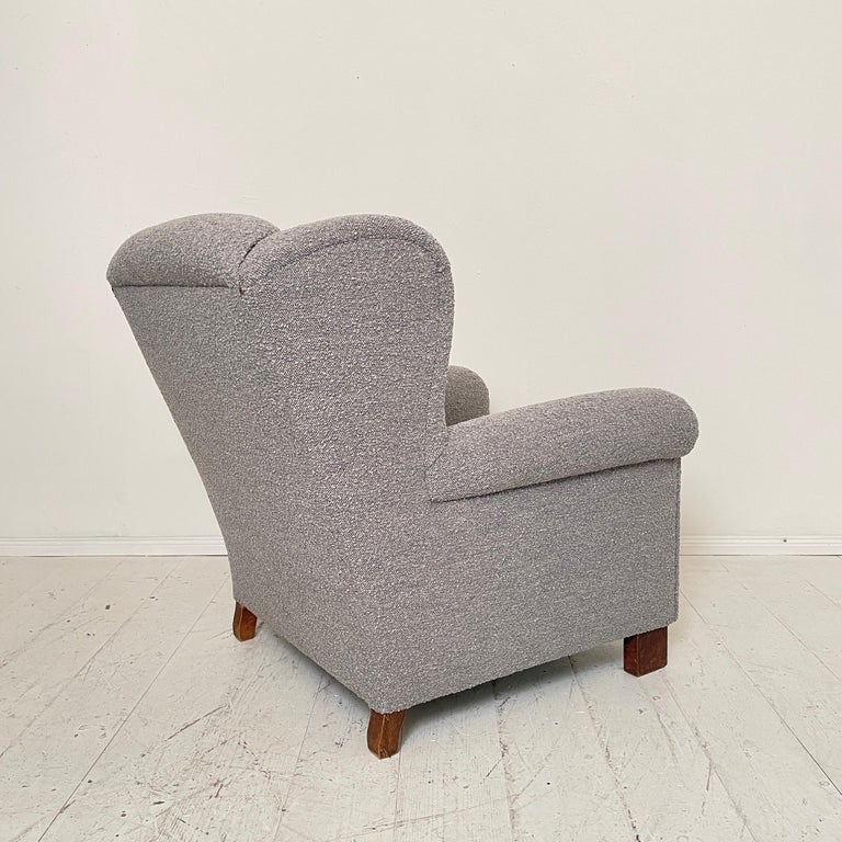 German Art Deco Wingback Chair in Gray Boucle Fabric, 1925 For Sale at ...