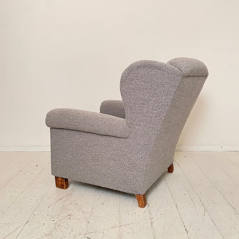 German Art Deco Wingback Chair in Gray Boucle Fabric, 1925 For Sale at ...