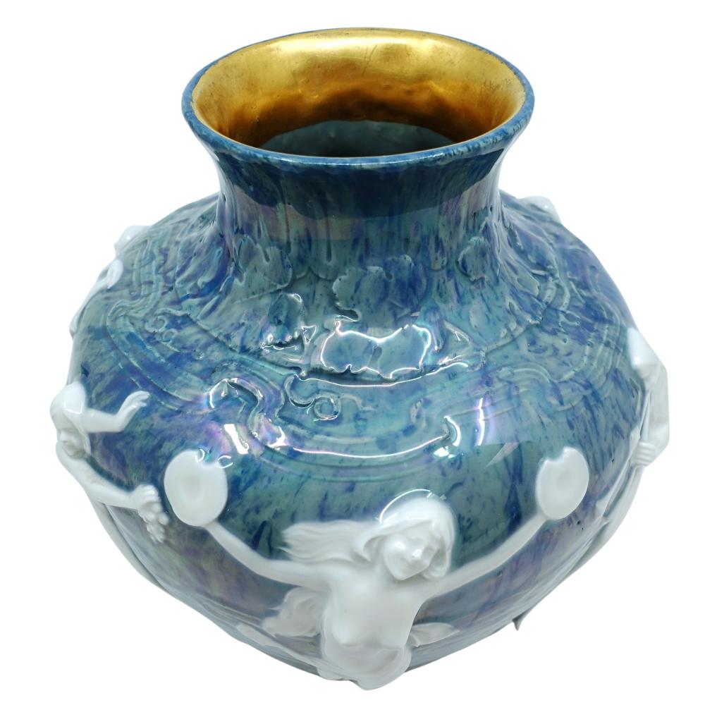 German Art Nouveau Marbleized Porcelain Figural Vase Kronach Rosenthal ...