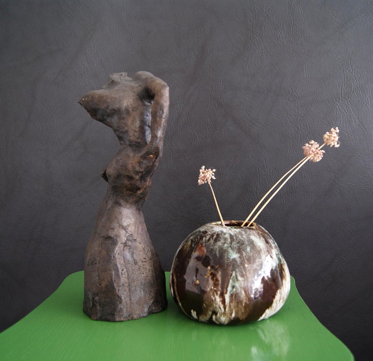 German Artist Plaster Sculpture with Bronze Patina, Abstract Figure For ...