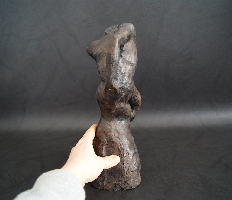 German Artist Plaster Sculpture with Bronze Patina, Abstract Figure For ...