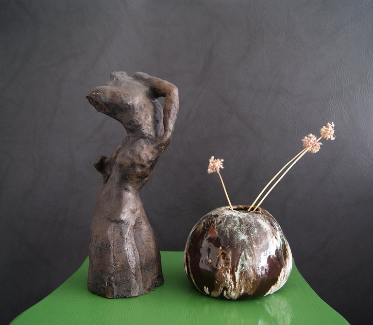 German Artist Plaster Sculpture with Bronze Patina, Abstract Figure For ...