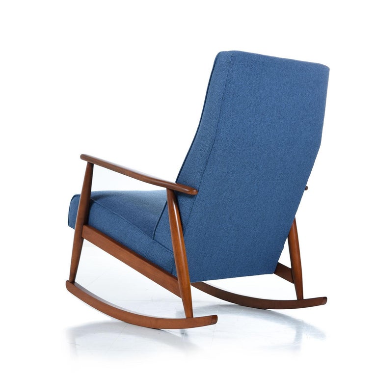 German Beech Mid-Century Modern Rocking Chair in Blue Fabric, 1950s at ...