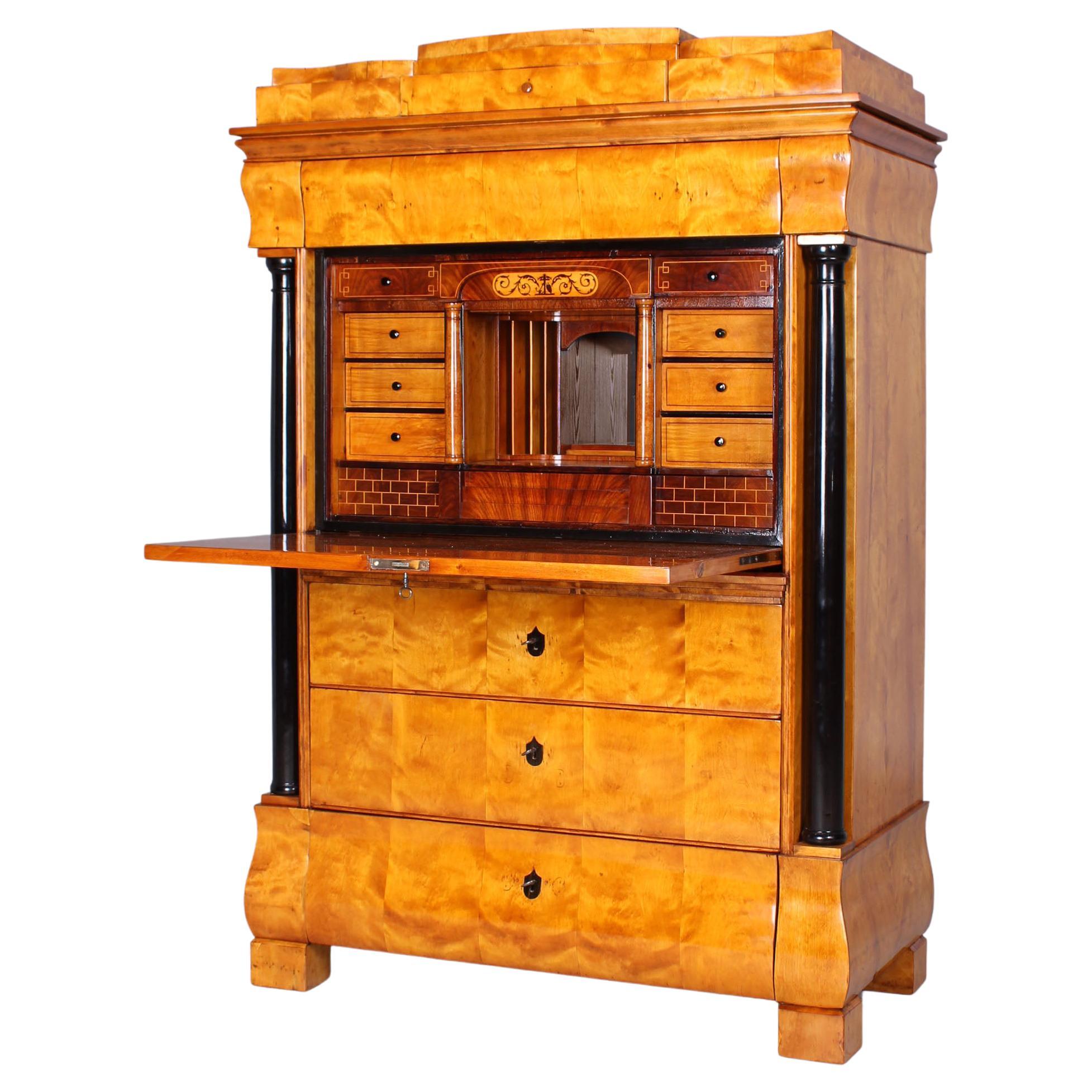 German Biedermeier Secretary, Walnut, Made by Wilhelm Kimbel, Mainz ...