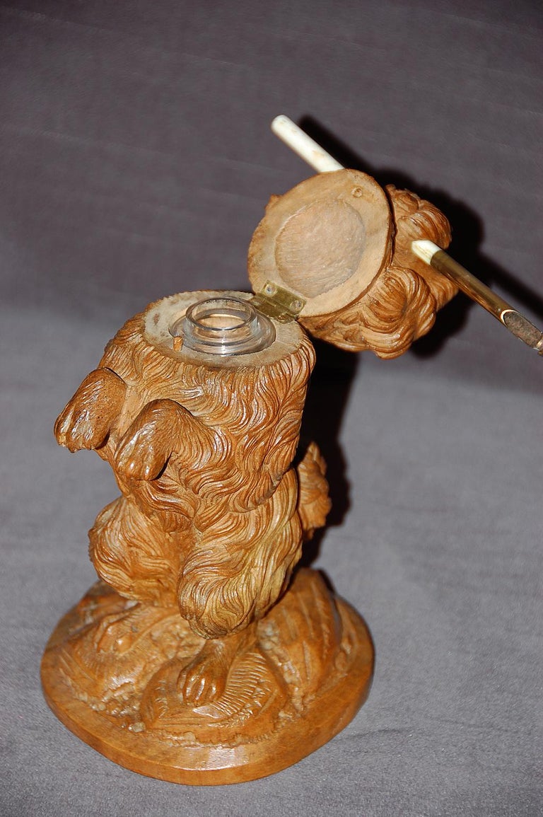 German Black Forest 19th Century Standing Dog Inkwell with Interior ...