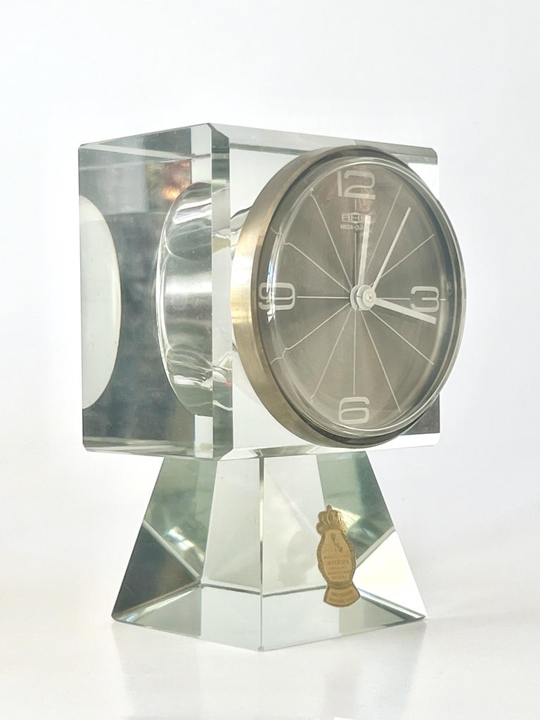 German Block Crystal Modern Mid Century Table Desk Clock For Sale at ...