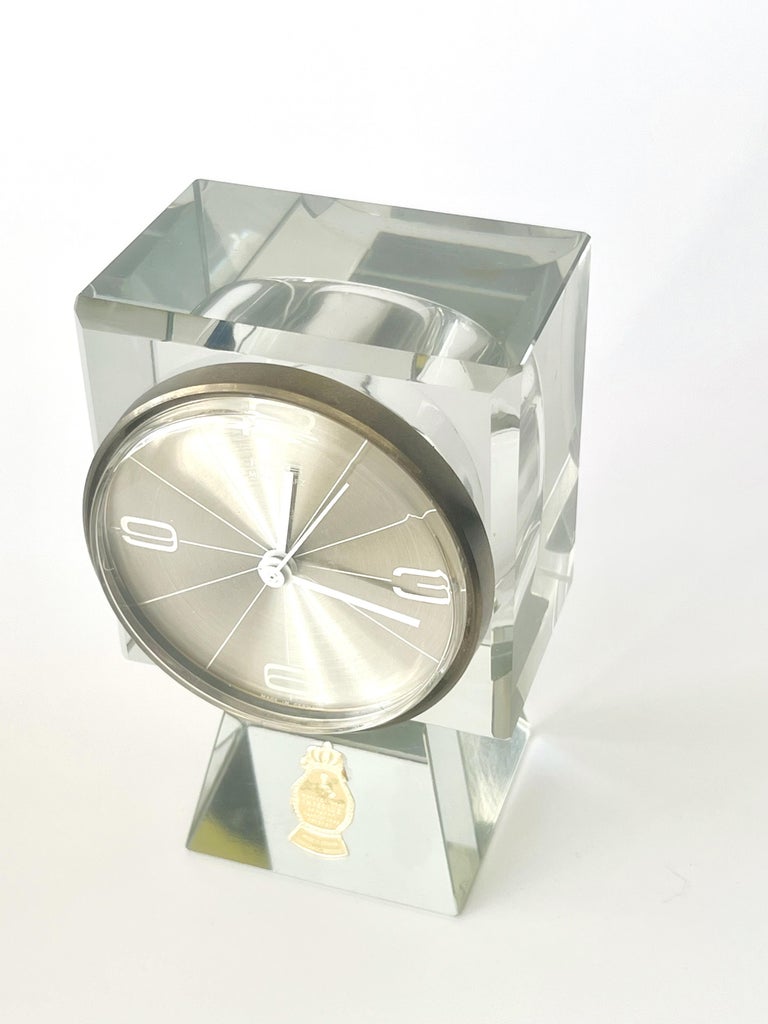 German Block Crystal Modern Mid Century Table Desk Clock For Sale at ...