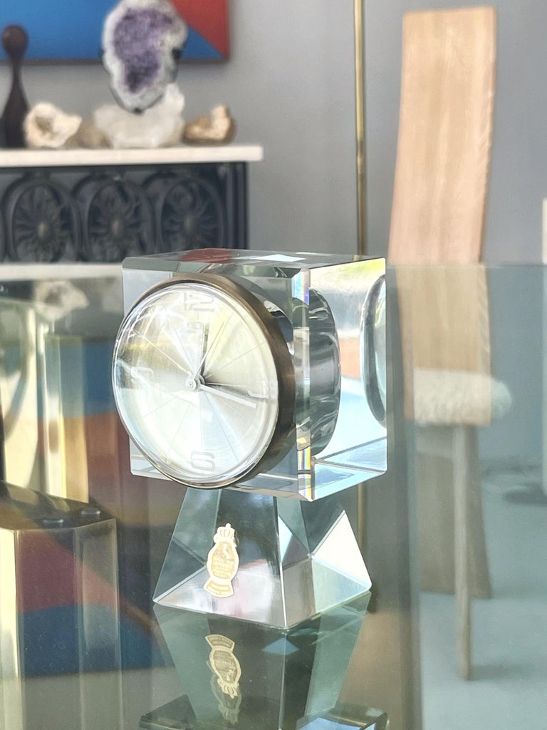 German Block Crystal Modern Mid Century Table Desk Clock For Sale at ...