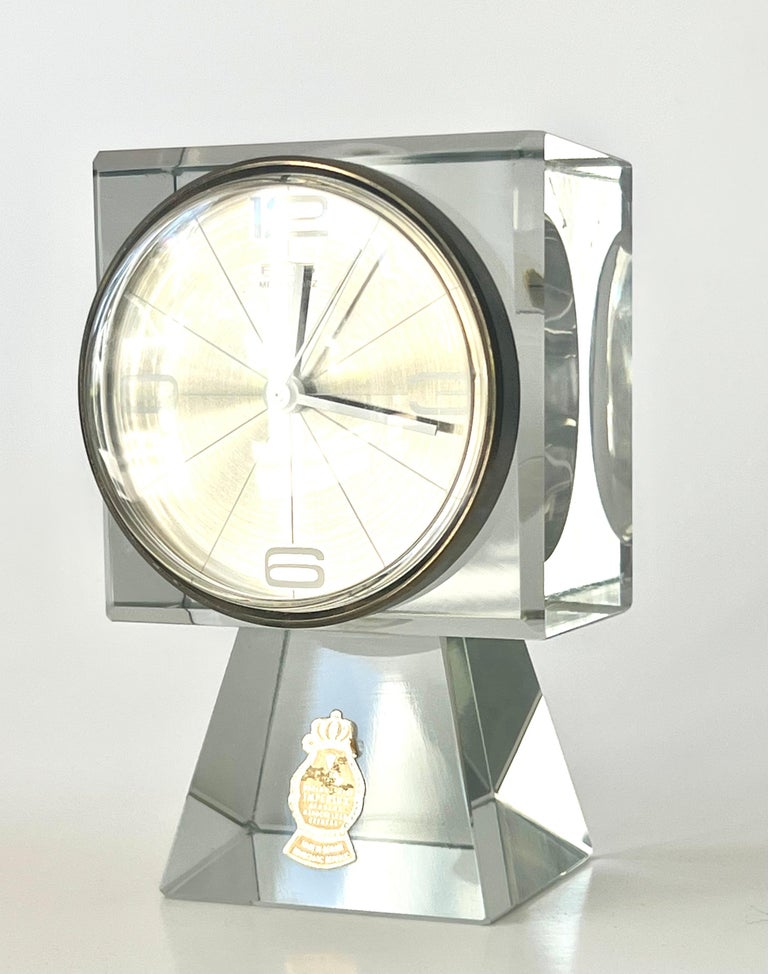 German Block Crystal Modern Mid Century Table Desk Clock For Sale at ...
