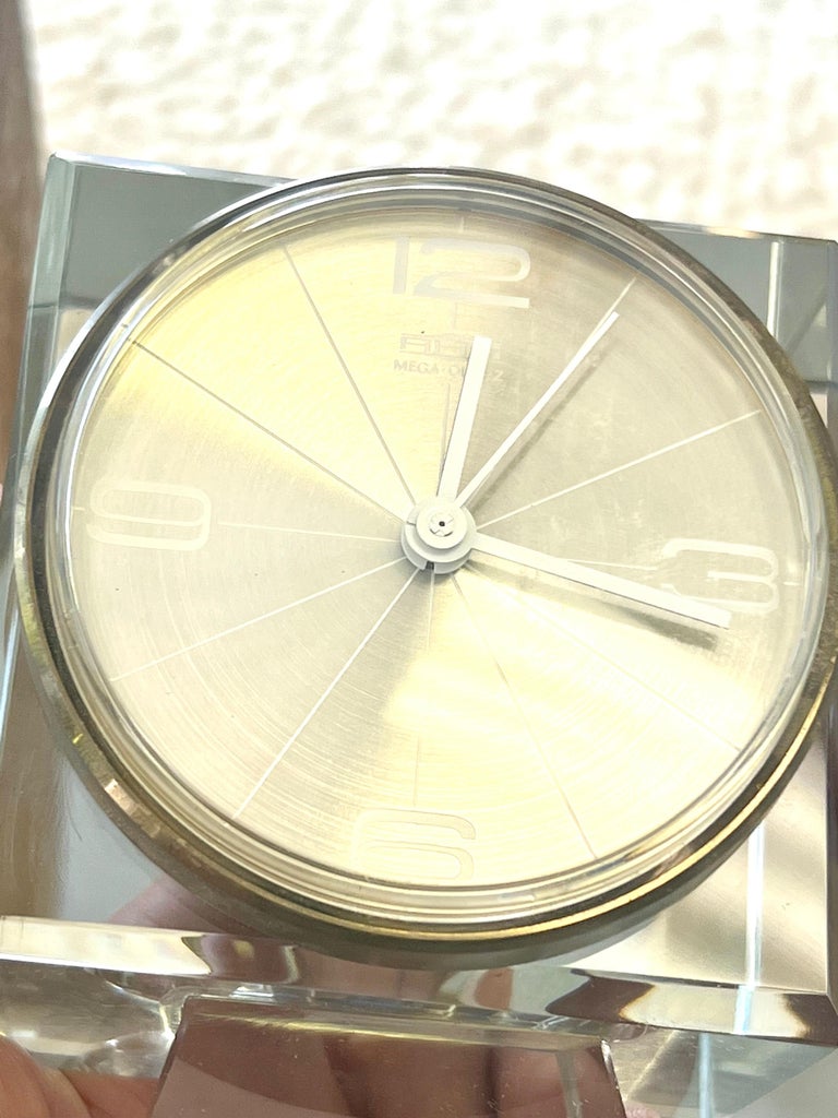 German Block Crystal Modern Mid Century Table Desk Clock For Sale at ...
