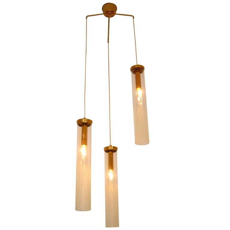 Vintage German 3-Diffuser Blown Glass Hanging Light For Sale at 1stDibs