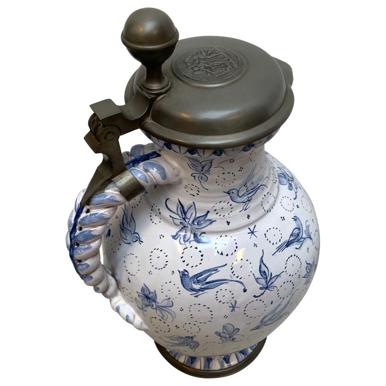 German Blue and White Faience Enghalskrug, Ansbach Jug, Circa 1780 at ...