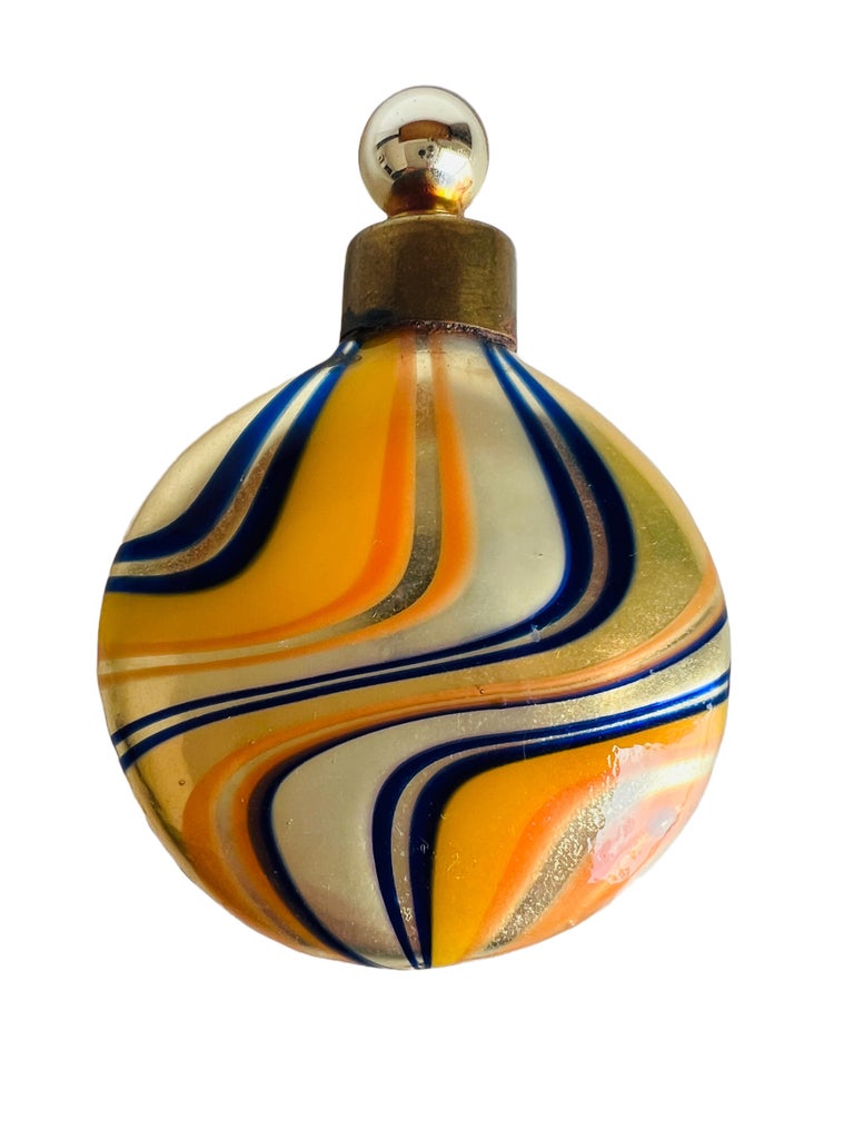 German Blue and Orange Hand Blown Mercury Glass Swirl Lay Down Perfume ...