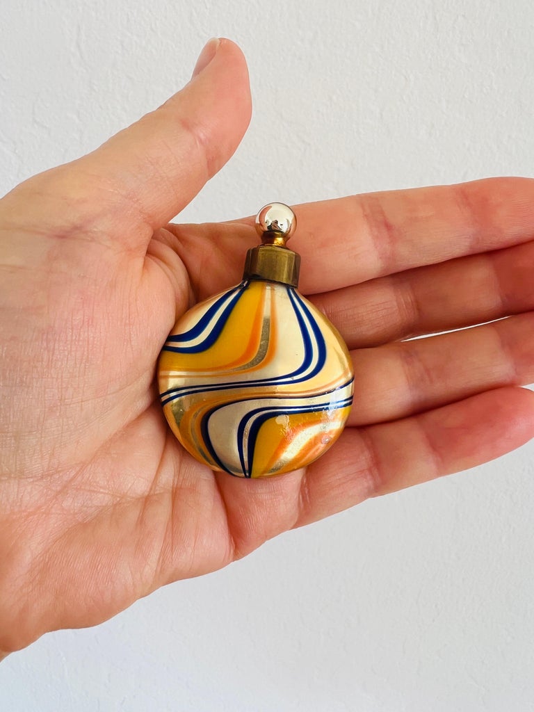 German Blue and Orange Hand Blown Mercury Glass Swirl Lay Down Perfume ...