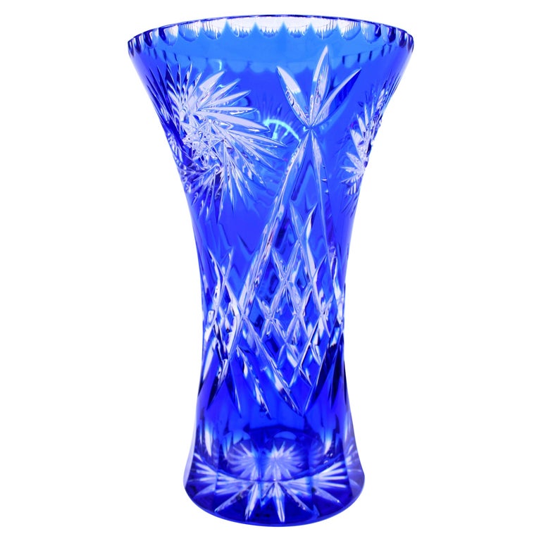 German Blue Overlay Crystal Flower Vase For Sale at 1stDibs