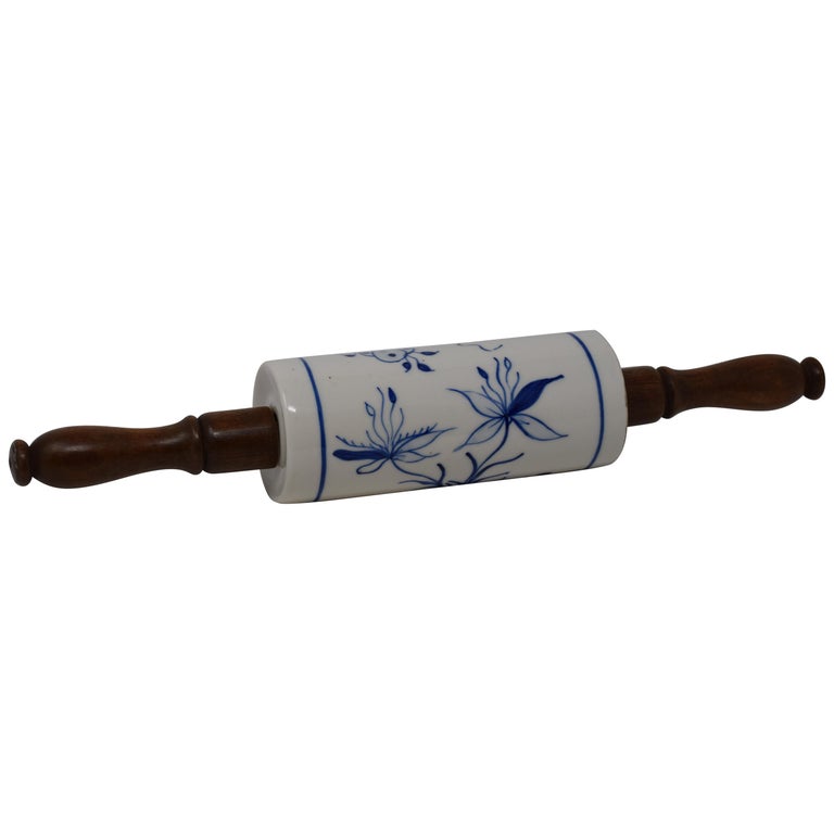 German Blue and White Porcelain Rolling Pin at 1stDibs