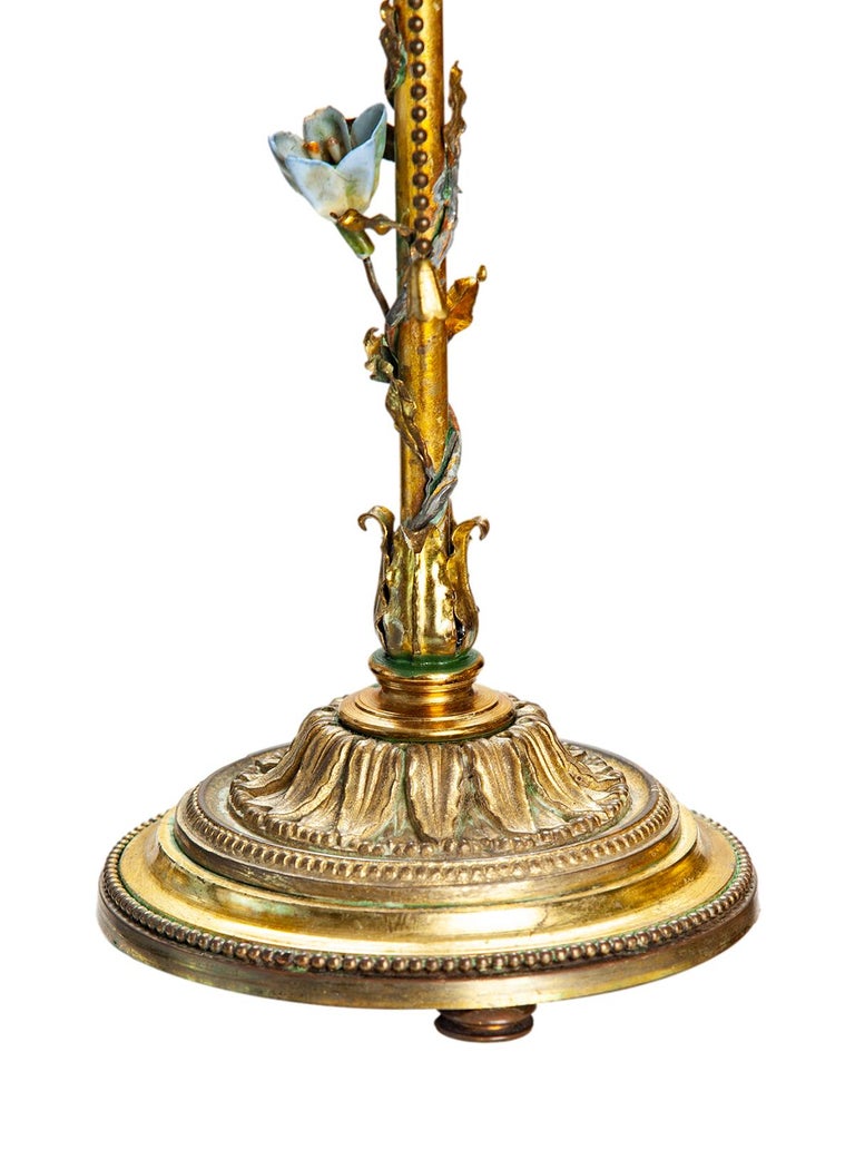 German Brass Candlestick Lamps w Vines and Vintage Stenciled Shade, a ...