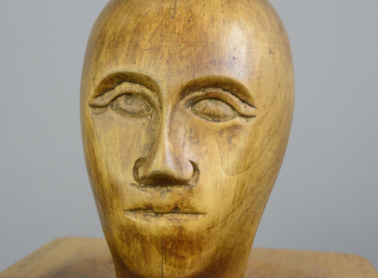 German Carved Wooden Milliners Head, circa 1910 at 1stDibs