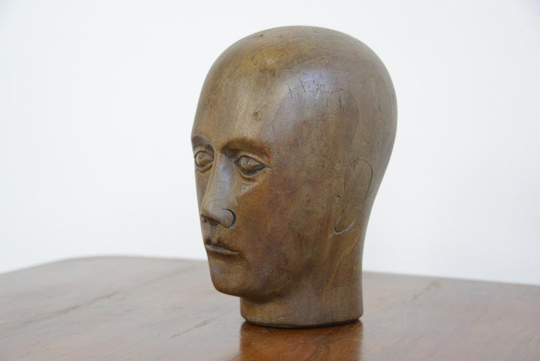 German Carved Wooden Milliners Head, circa 1910 For Sale at 1stdibs