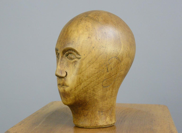 German Carved Wooden Milliners Head, circa 1910 at 1stDibs