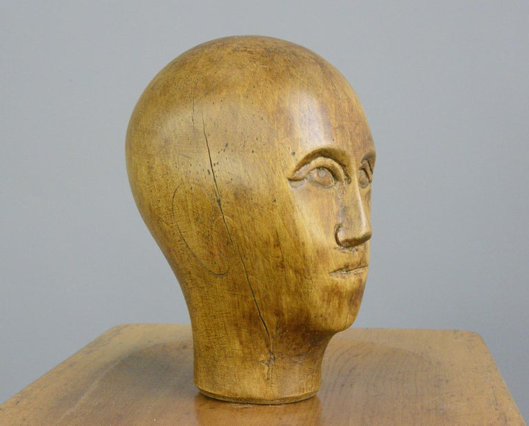 German Carved Wooden Milliners Head, circa 1910 at 1stDibs