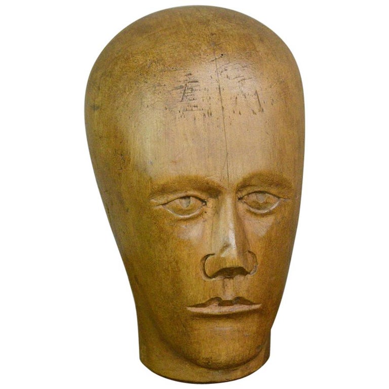 German Carved Wooden Milliners Head, circa 1910 at 1stDibs