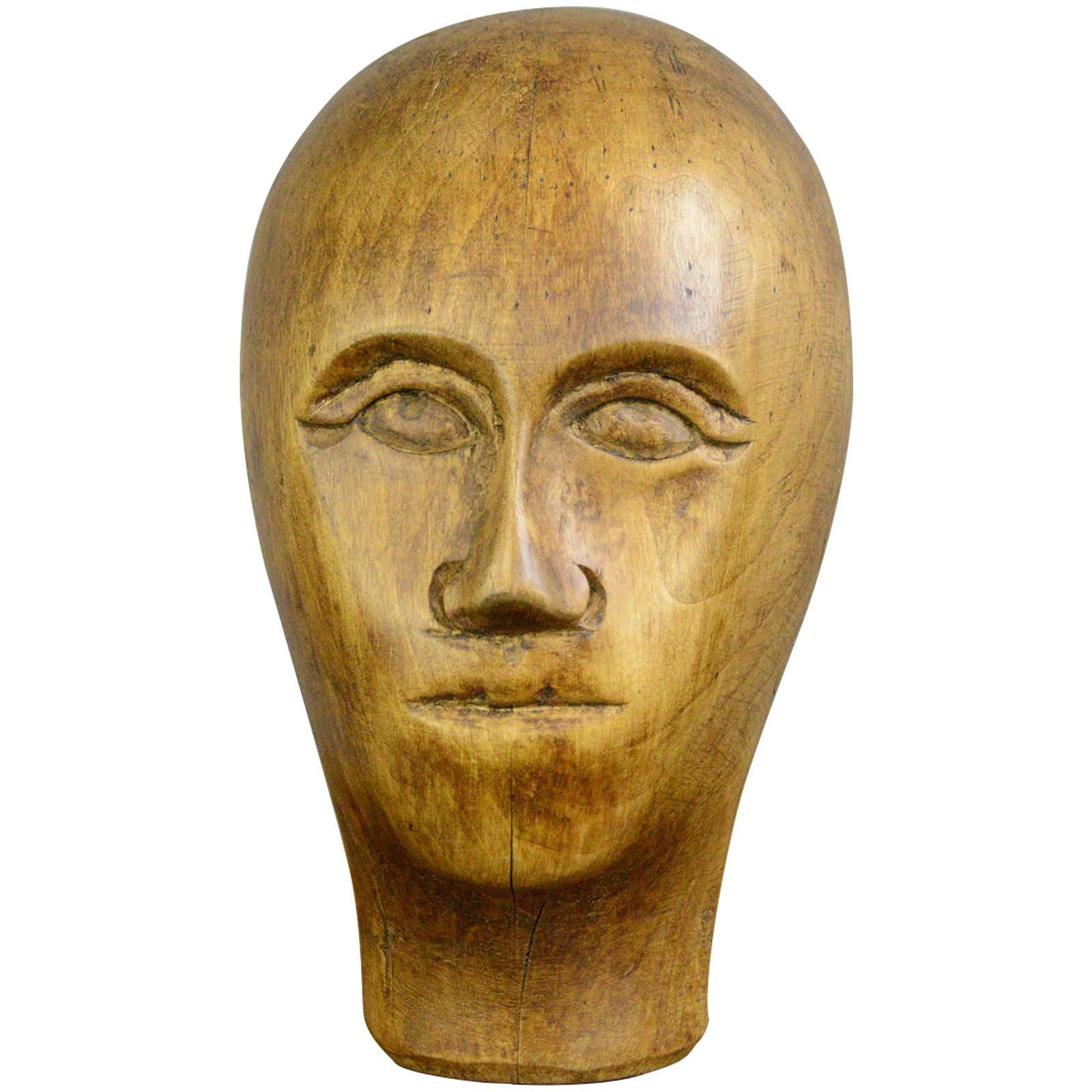 German Carved Wooden Milliners Head, circa 1910 at 1stDibs