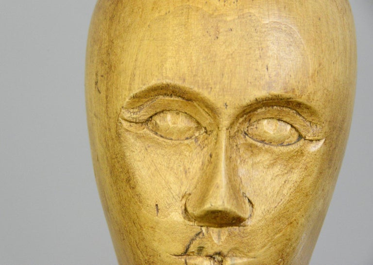 German Carved Wooden Milliners Head, circa 1920 at 1stDibs