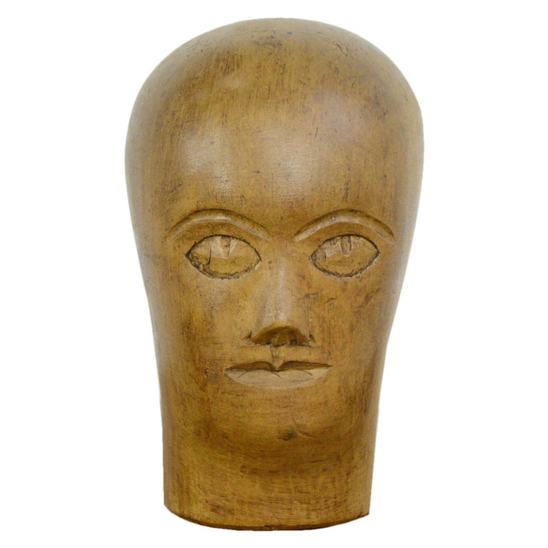 German Carved Wooden Milliners Head, circa 1920 at 1stDibs