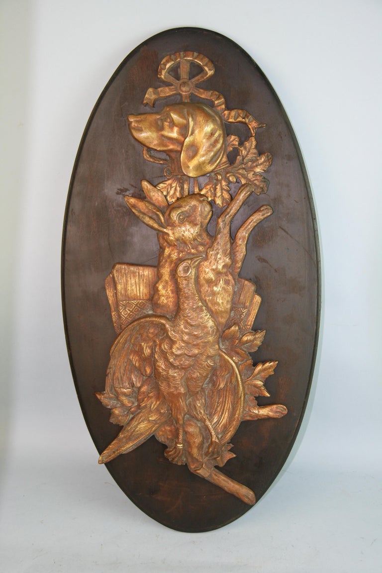 German Cast Bronze Hunting Plaque Hound, Rabbit and Pheasant circa 1920 ...