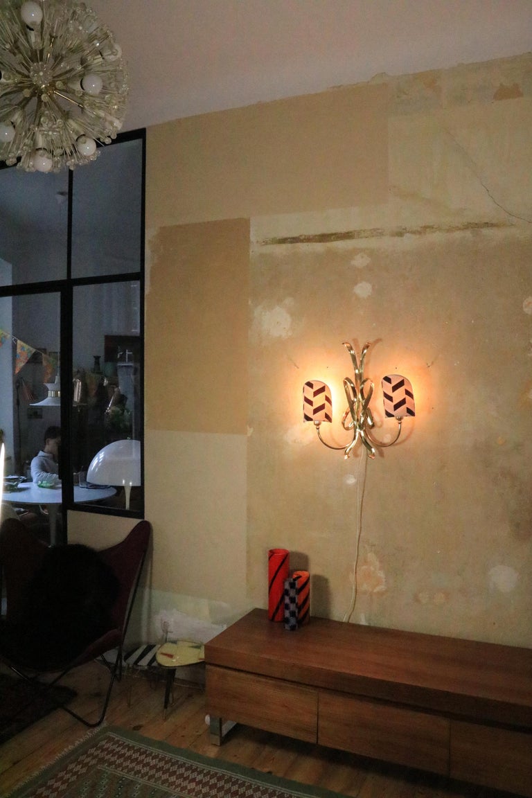 German Craftmanship: Golden Wall Light with Velvet Lampshades, 1970s ...