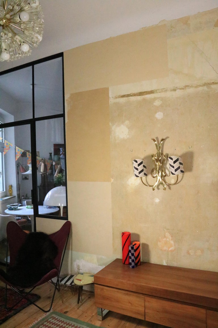German Craftmanship: Golden Wall Light with Velvet Lampshades, 1970s ...
