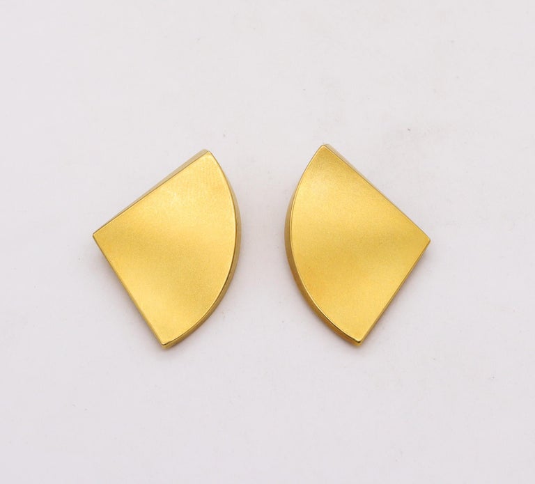 German Designer Bauhaus Geometric Triangular Clips on Earrings in 18kt ...