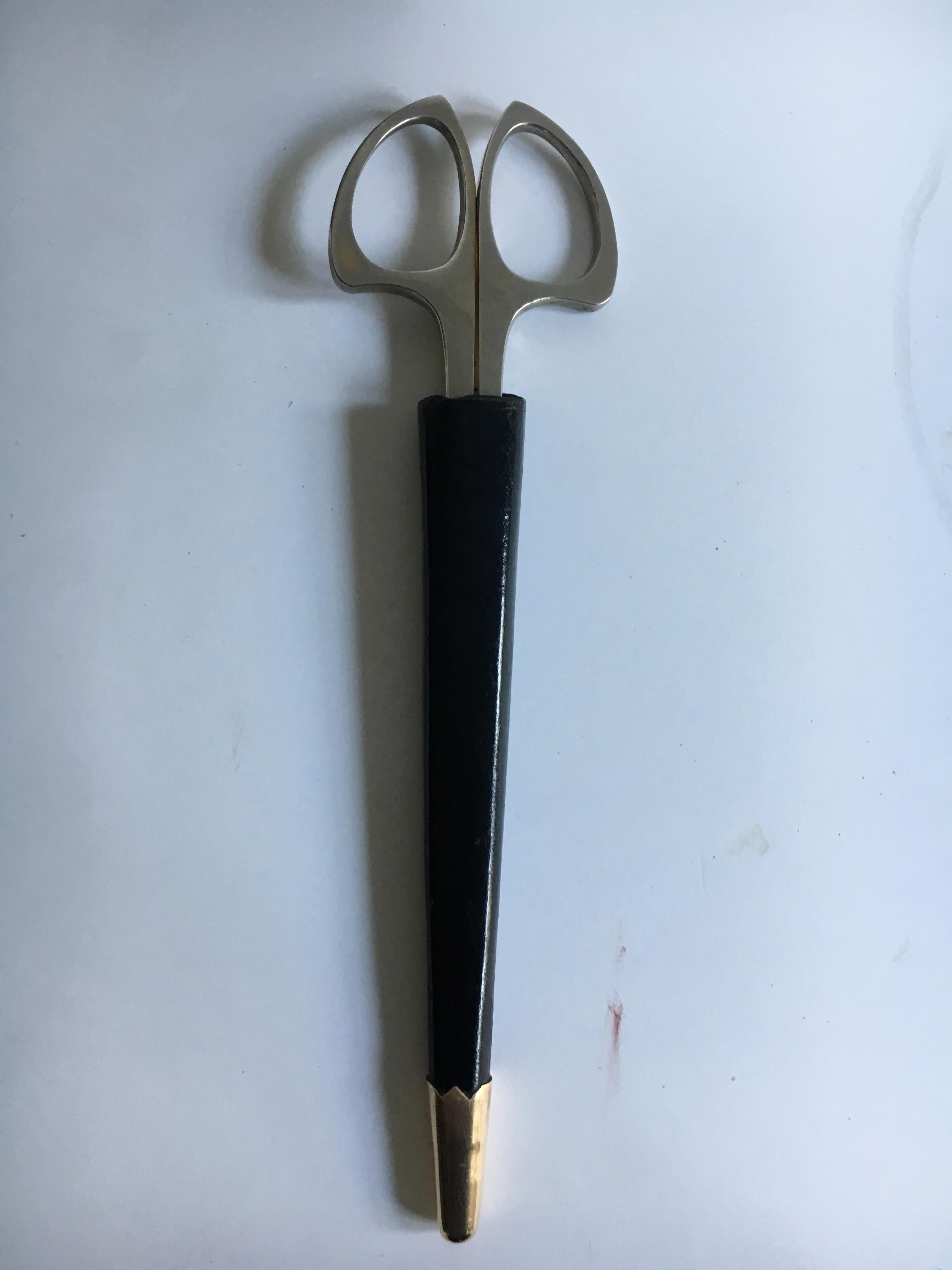 German Desk Scissor Set in Leather and Brass Case at 1stDibs