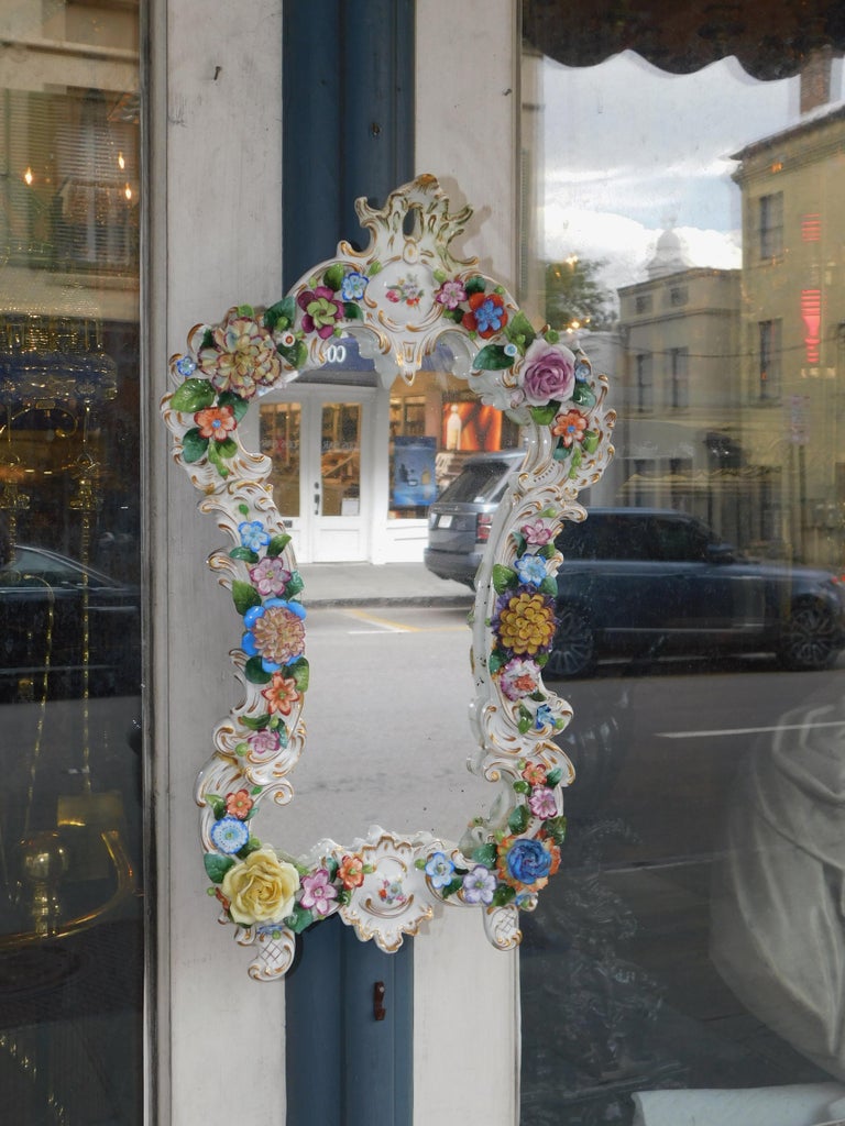 German Dresden Porcelain Serpentine Vibrant Foliage Wall Mirror, Signed ...