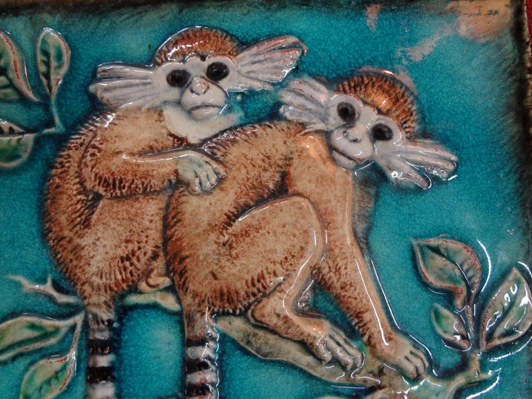 German Glazed Terracotta Monkey Tile by Karlshrue For Sale at 1stDibs